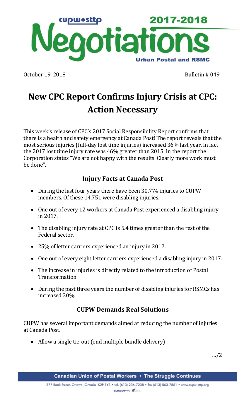 New CPC Report Confirms Injury Crisis at CPC: Action Necessary | CUPW ...