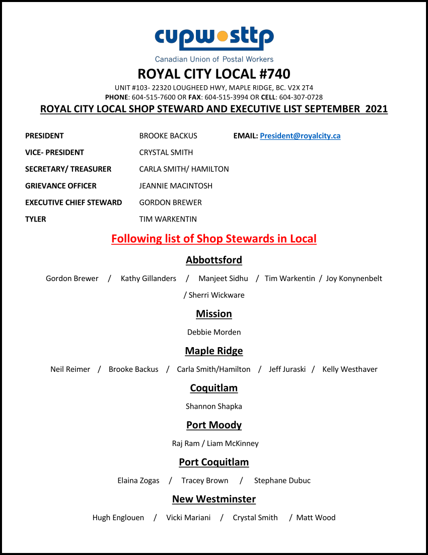 Shop Stewards Manuals | CUPW RoyalCity 740