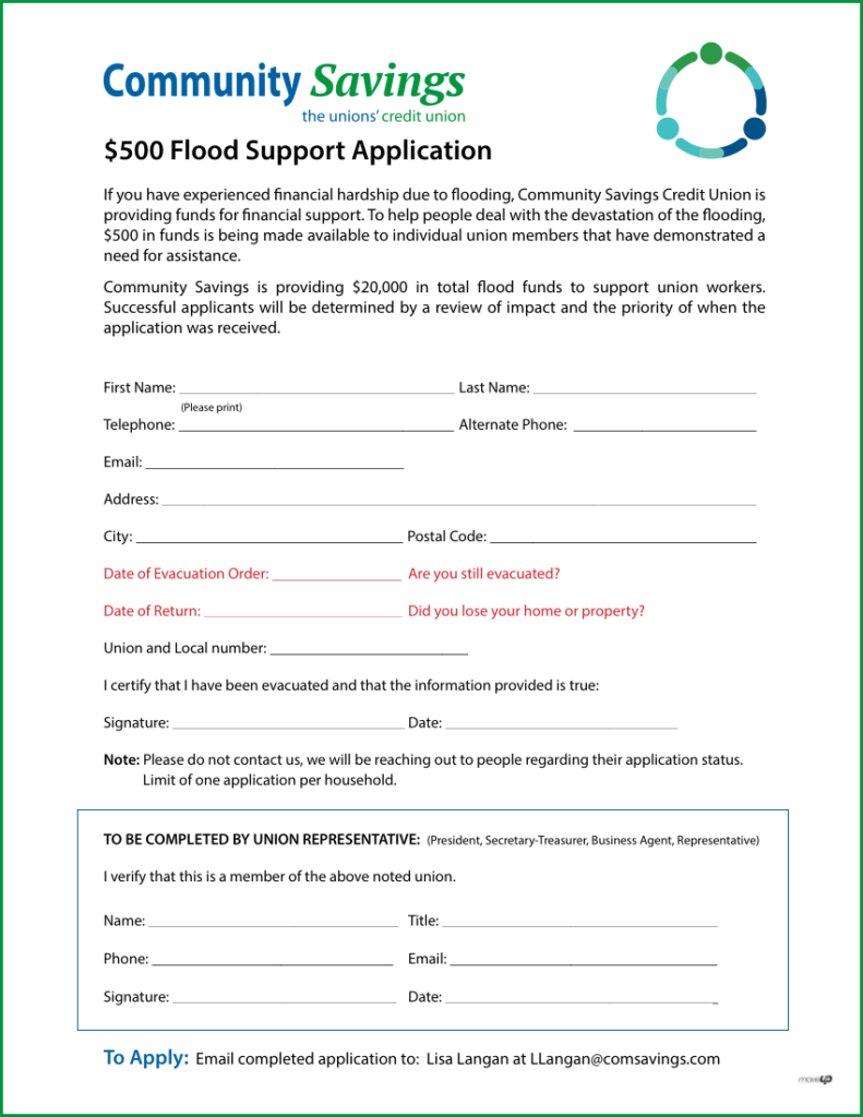 Community Savings Credit Union – Flood Support Application form | CUPW ...